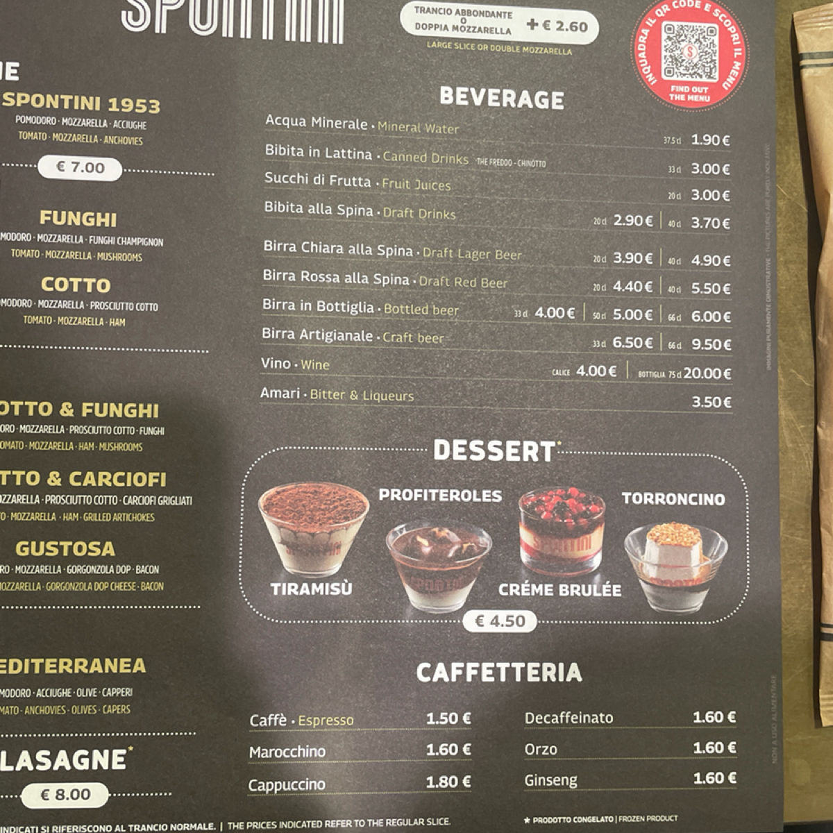Pizzeria Spontini 的菜單照片在 Fooday 美食社群 | 找餐廳不踩雷，最真實的美食 App