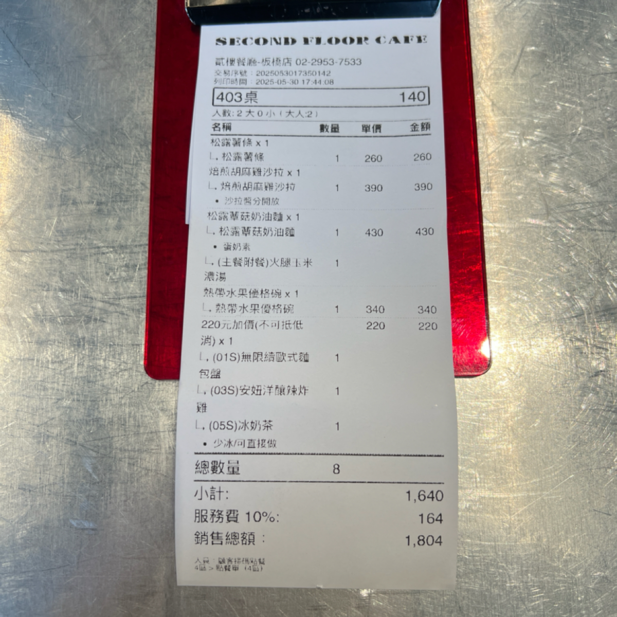 SECOND FLOOR CAFE 貳樓 板橋店 的菜單照片在 Fooday 美食社群 | 找餐廳不踩雷，最真實的美食 App